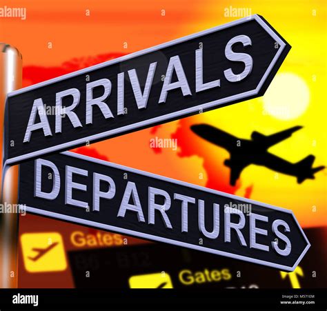 Arrivals Departures Signpost Shows Flights Airport 3d Illustration