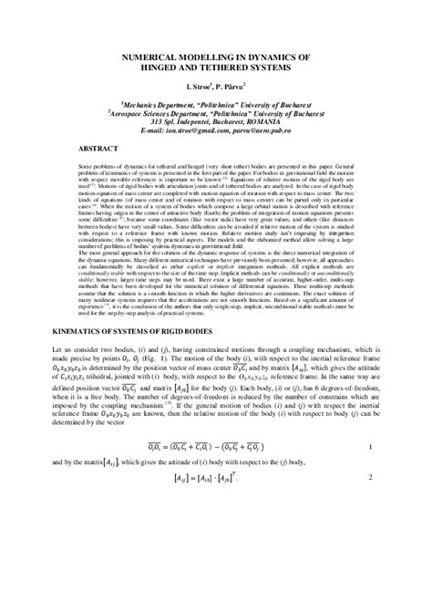 pdf numerical modelling in dynamics of hinged and tethered systems