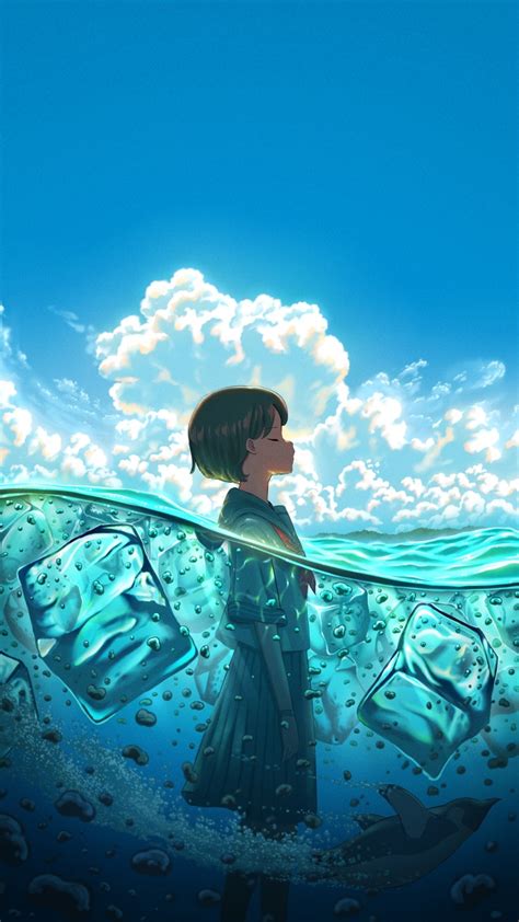 Pasoputi Original Commentary Request Highres 1girl Blue Eyes Blue Sailor Collar Blue Sky