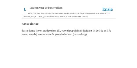 Basse Danse De Betekenis Volgens Lexicon Voor De Kunstvakken
