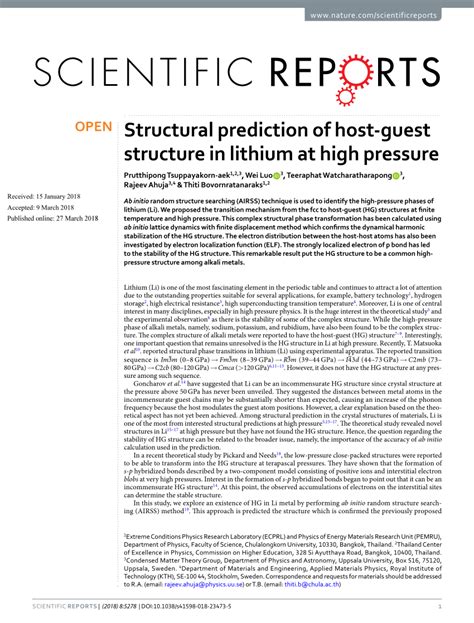 Pdf Structural Prediction Of Host Guest Structure In Lithium At High Pressure