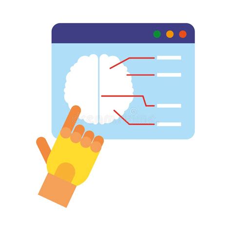 hand interacting with brain interface stock vector illustration of