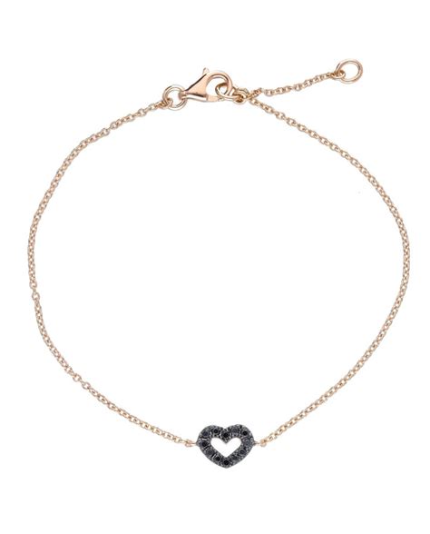 Bracciale Casella Gioielli In Oro Rosa Con Cuore Di Diamanti Neri