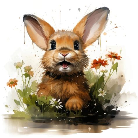 Premium Vector Watercolor Cute Rabbit In The Grass Vector Illustration