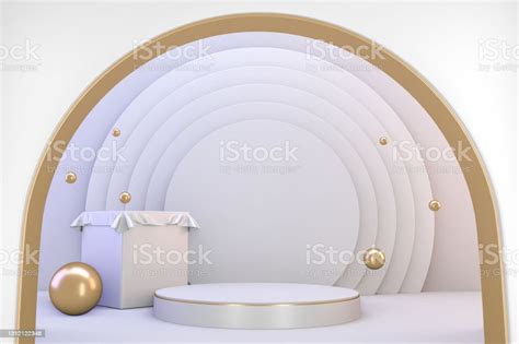 화장품의 프리젠 테이션을위한 현대적인 받침대 흰색과 금 3d 렌더링 0명에 대한 스톡 사진 및 기타 이미지 0명 3차원