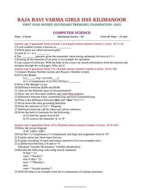 Hssrptr Pre Model Exam Cs 1 Pdf Computer Program Programming