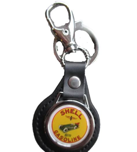 Porte Clé Shell Gasoline Voiture De Course En Simili Cuir Et Métal