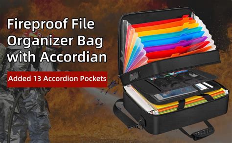 Waterproof A4 File Folder Organizer 12 Compartment Expanding Fireproof Document Bag Lockable