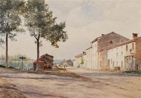 AQUARELLE DESSIN TABLEAU Paysage Vue PAYS BASQUE Village ARCACHON