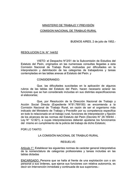 Resolucion Cn N 144 52 Ministerio De Trabajo Empleo Y Seguridad