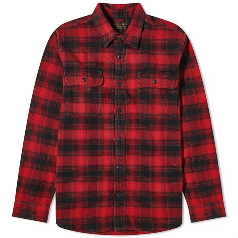 Filson Mens Vintage Flannel Work Shirt In Red Oak Ombre Filson