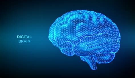 뇌 육각형 패턴 표면이 있는 3d 인간 뇌 디지털 브레인 Ai 인공 지능 및 신경망 기술 개념 기계 학습 브레인스토밍 아이디어