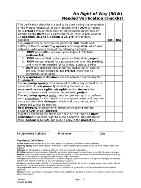 No Right Of Way ROW Needed Verification Checklist Wsdot Wa Doc Template PdfFiller