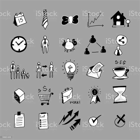 Ikon Doodle Vektor Bisnis Ditetapkan Gambar Ilustrasi Sketsa Garis