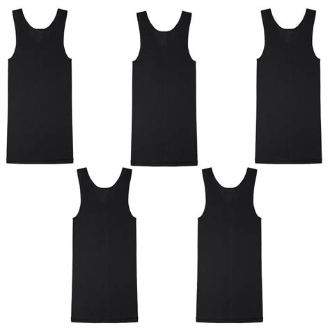 5 Pack Bonds Mens The Original Chesty Cotton Black Plain Singlet Vest