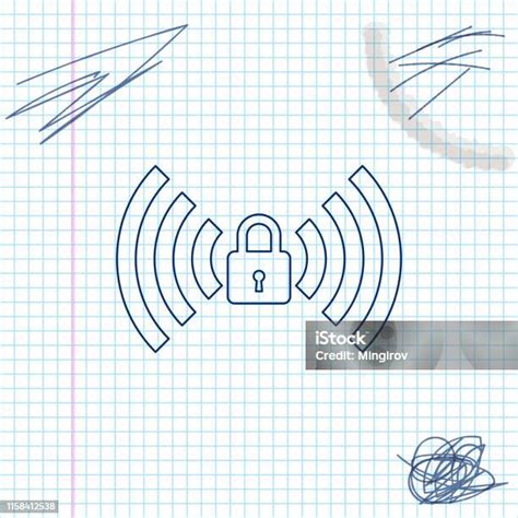와이파이 는 흰색 배경에 격리 된 기호 라인 스케치 아이콘을 잠근 암호 Wifi 기호입니다 무선 네트워크 아이콘입니다 와이파이