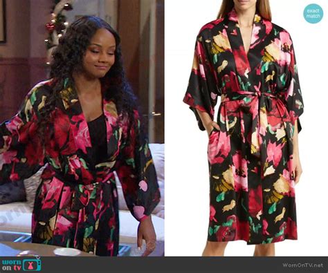 WornOnTV Chanels Black Floral Print Robe On Days Of Our Lives Raven Bowens Clothes And