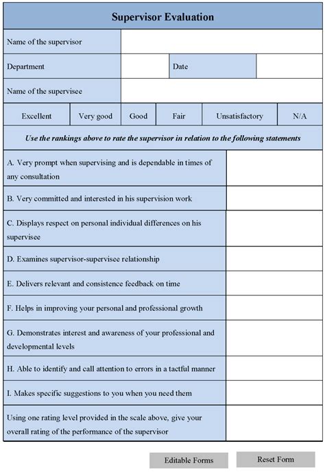 Supervisor Self Evaluation Form EvaluationForm Net