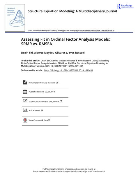 Pdf Assessing Fit In Ordinal Factor Analysis Models Srmr Vs Rmsea