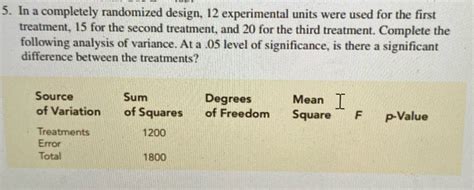 [solved] 5 In A Completely Randomized Design 12 Experimental Units Were Course Hero