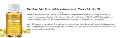 Therasuva Extra Strength 4 In 1 Calcium Vitamin D3 K2 B12 Supplement Complex