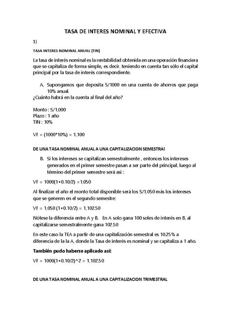 Tasa De Interes Nominal Y Efectiva Tasa De Interes Nominal Y Efectiva