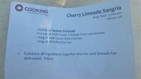 Heb Cherry Limeade Sangria Can Make With Wine Frozen Limeade And