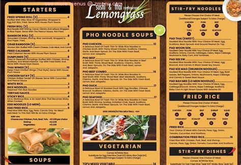 Menu At Lemongrass Sushi And Thai Restaurant Murfreesboro