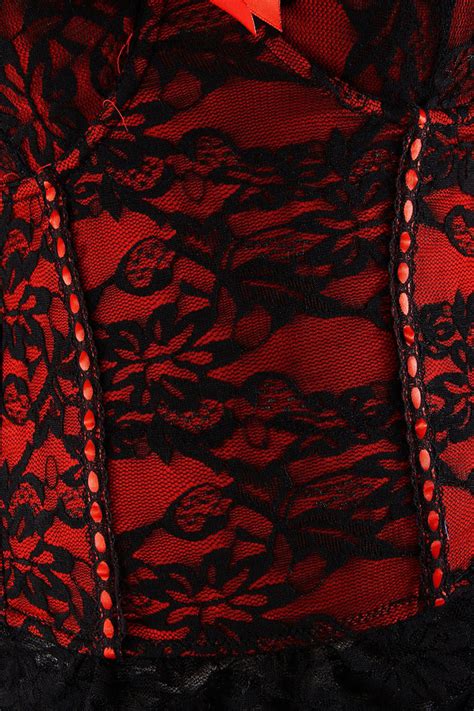 Sexy Red Satin Lace Trim Spaghetti Straps Bustier Corset N10017