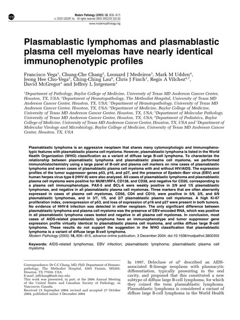 Pdf Plasmablastic Lymphomas And Plasmablastic Plasma Cell Myelomas