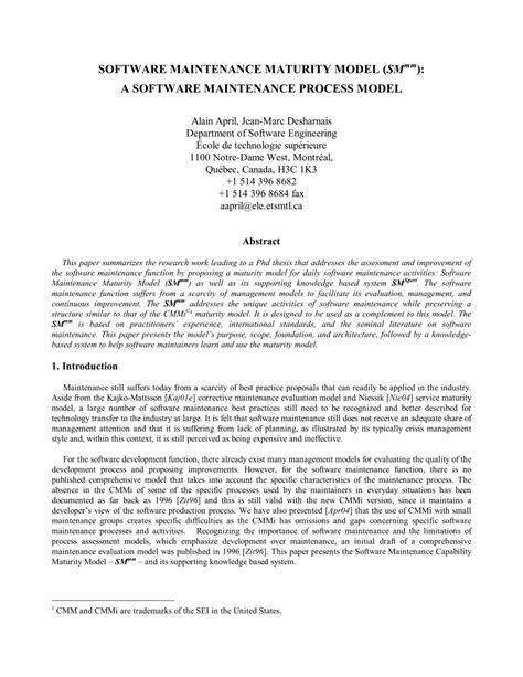Pdf Software Maintenance Maturity Model Smmm A Software Maintenance Process Model