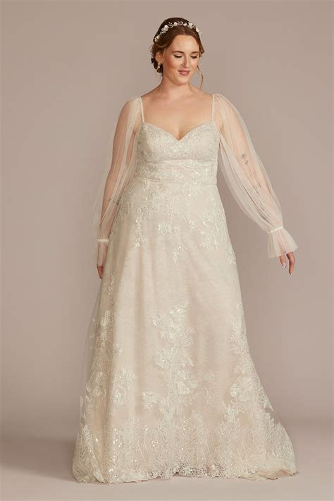 Allover Lace Billow Sleeve Tall Plus Wedding Dress Davids Bridal