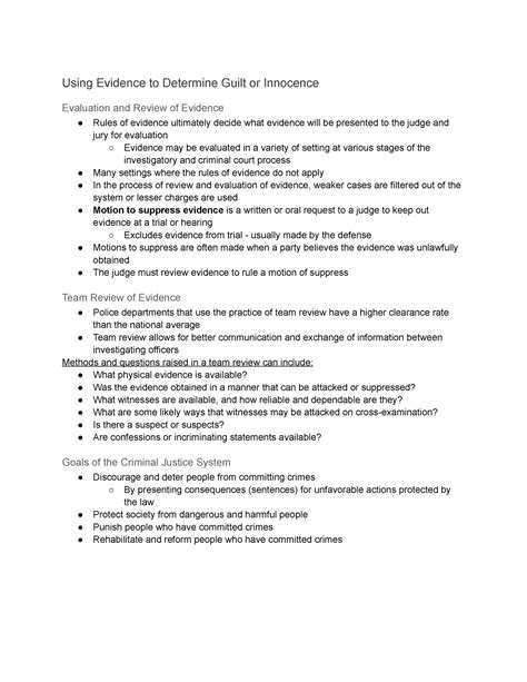Using Evidence To Determine Guilt Or Innocence Using Evidence To