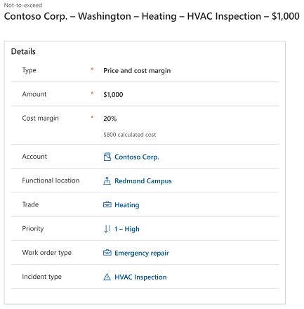 Manage Work Order Costs Using The Not To Exceed Function Microsoft Learn