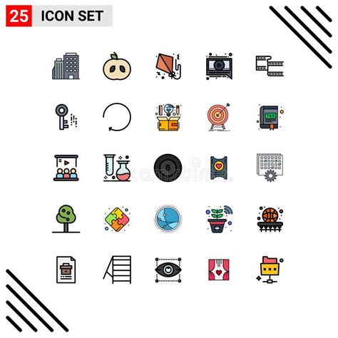 Pictogram Set Of Simple Filled Line Flat Colors Of Internet Movi Flying Filam Message