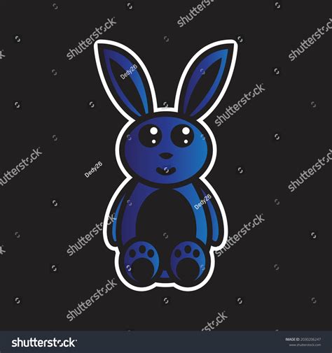 Cute Blue Bunny On Black Background Stock Vector Royalty Free