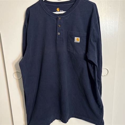 Carhartt Shirts Carhartt Mens Navy Blue Henley Shirt Poshmark