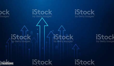 비즈니스 화살표 위쪽 성장 라인 회로 기술 진한 파란색 배경에 성공을 위한 사업 투자 재무 데이터 그래프 전략시장 차트 이익 돈 벡터 일러스트 레이 션 하이테크 배경 주제에