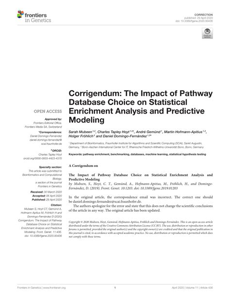 Pdf Corrigendum The Impact Of Pathway Database Choice On Statistical