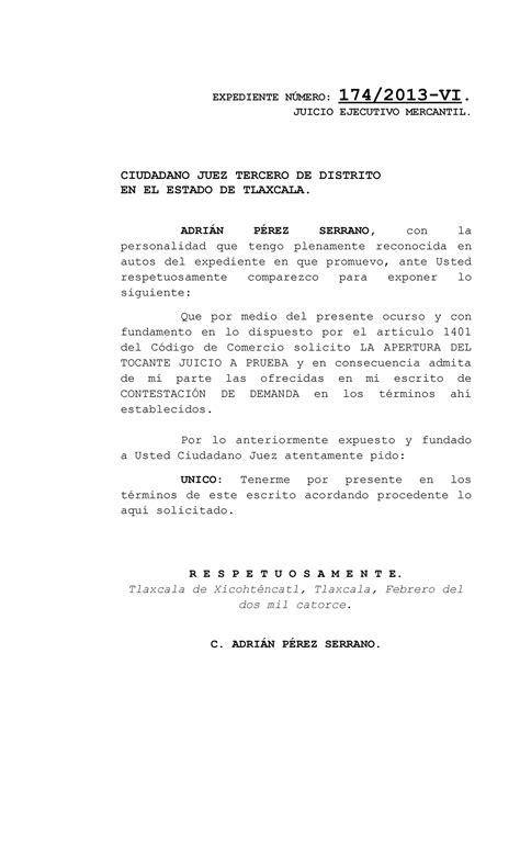 1 Escrito Solicitando La Apertura Del Periodo Probatorio Dentro De