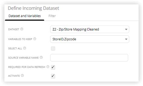 Settings For A Single Incoming Dataset