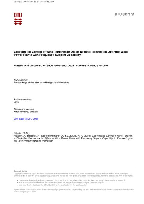 Pdf Coordinated Control Of Wind Turbines In Diode Rectifier Connected Offshore Wind Power