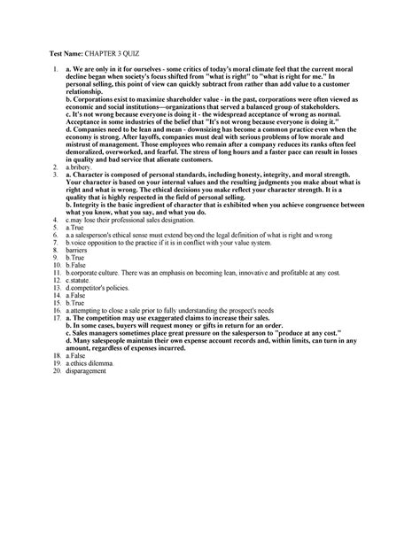 Chapter 3 Quizanswer Key Version 1 Test Name CHAPTER 3 QUIZ A We Are Only In It For