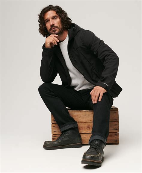Mens Fleece Lined Softshell Hooded Jacket In Black Superdry Uk