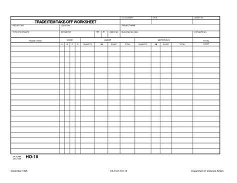 Take Off Spreadsheet — Db