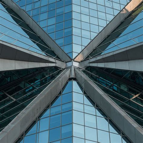 Geometric Facade Of A Modern Building With Intersecting Steel Beams And Large Glass Stock