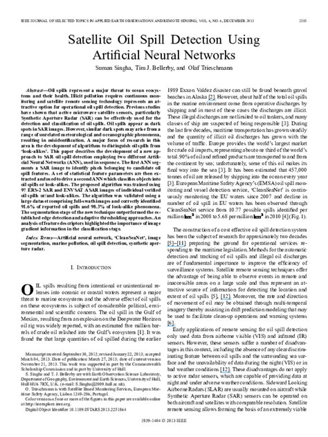 Pdf Satellite Oil Spill Detection Using Artificial Neural Networks