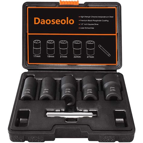 Daoseolo Lug Nut Remover 6 Pieces Twist Socket Set Extractor Tool