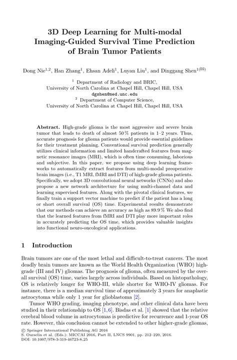 Pdf 3d Deep Learning For Multi Modal Imaging Guided Survival Time Prediction Of Brain Tumor