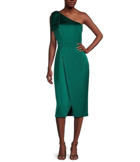 Alex Marie Molly Satin Asymmetrical One Bow Shoulder Sleeveless Faux